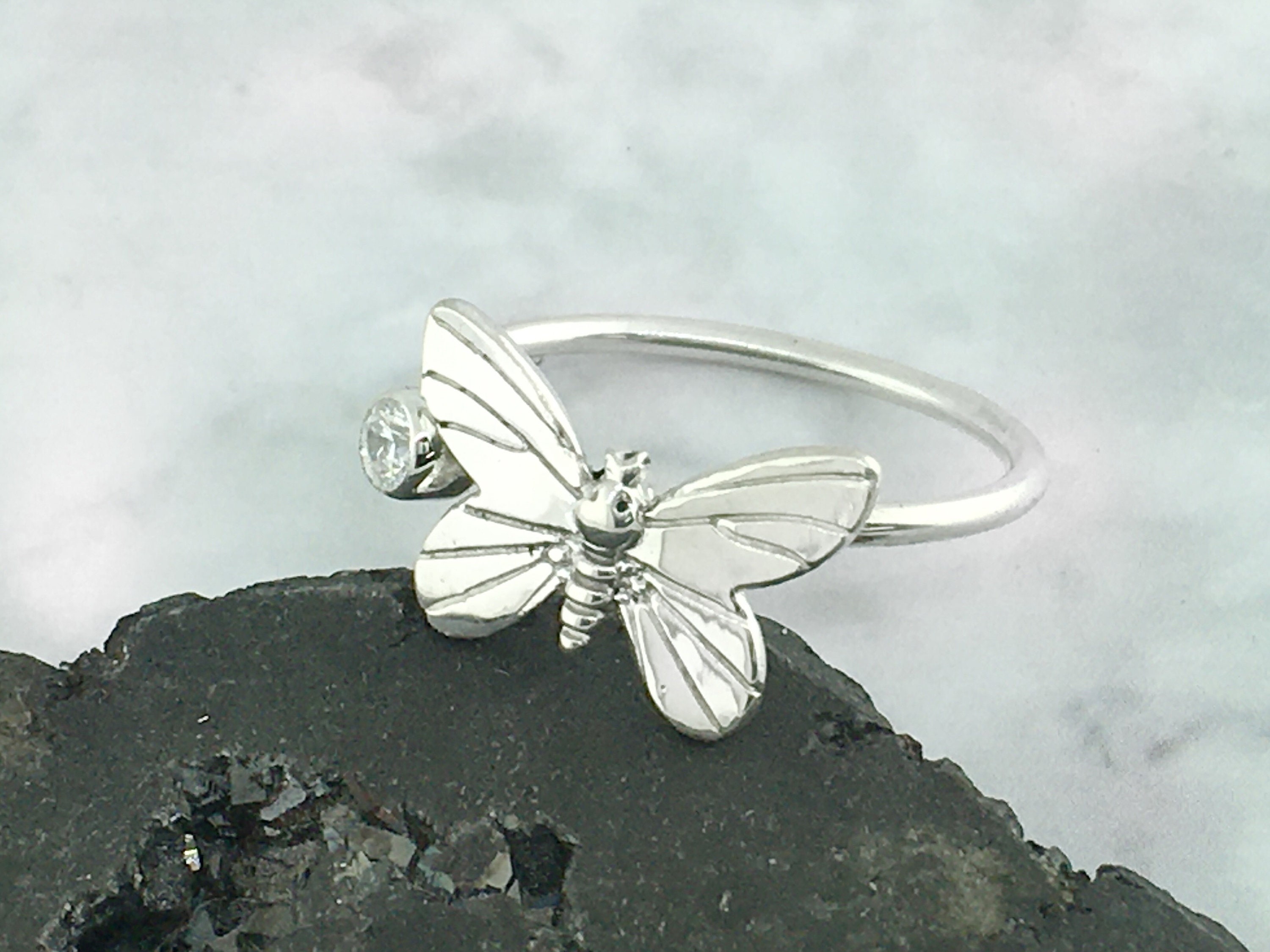 Silver Butterfly Ring with February Birthstone Purple Stone | Etsy