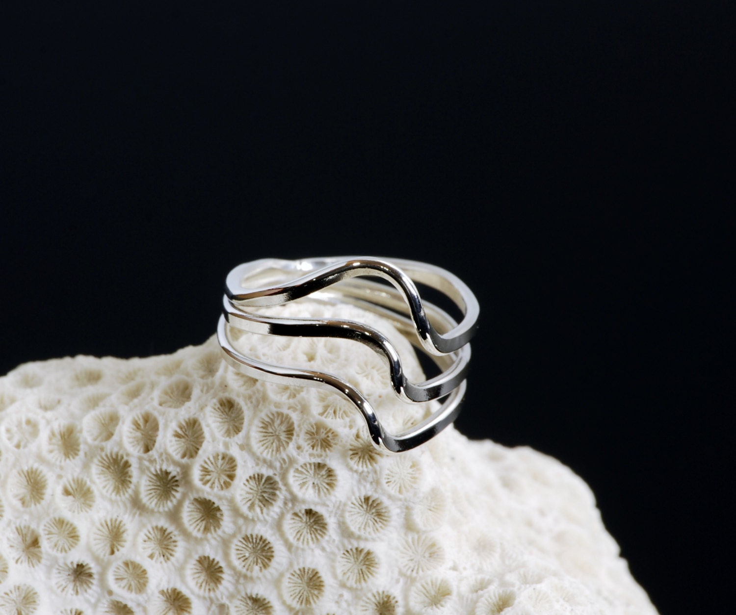 Sterling Silver Triple Wave Ring Triple Band Ring Silver | Etsy