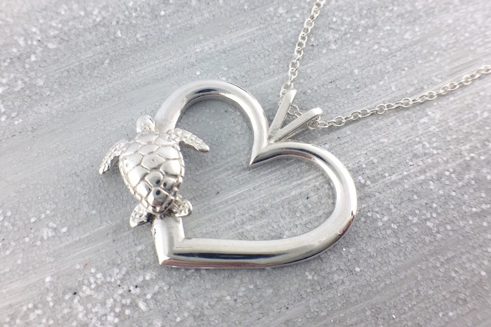 Sea Turtle Necklace Sea Turtle Pendant Heart Pendant Beach - Etsy