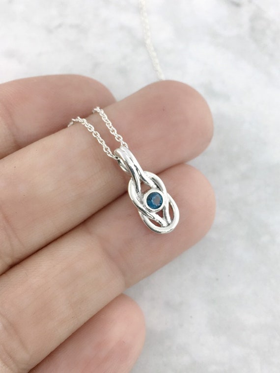December Birthstone Pendant Blue Birthstone Reef Knot Sterling Silver Jewelry Blue Gemstone Necklace Dainty Pendant 500 Etsy