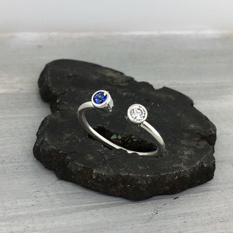 Dual Birthstone Ring, Open Two Stone Ring, Couples Promise Ring, Open ...