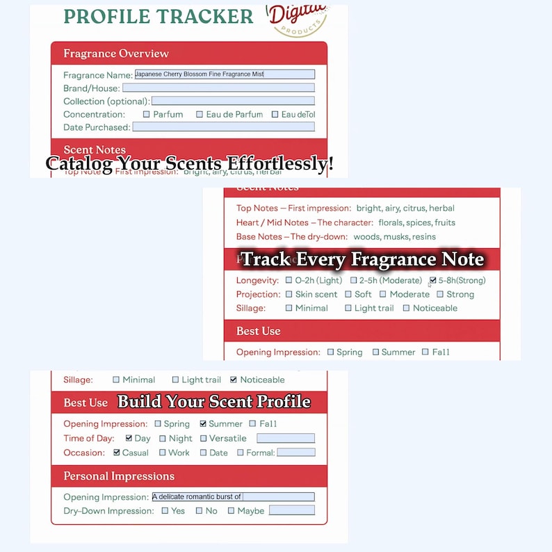Fragrance Tracker Editable Printable PDF, Perfume Journal Scent Log ...