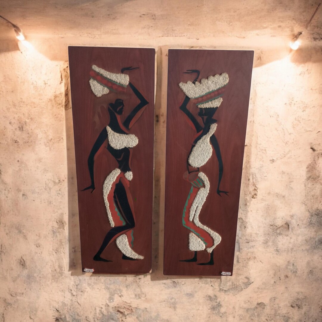Pair of Wall Plaques by Maurice Chalvignac – Stylized Figurative Scenes ...