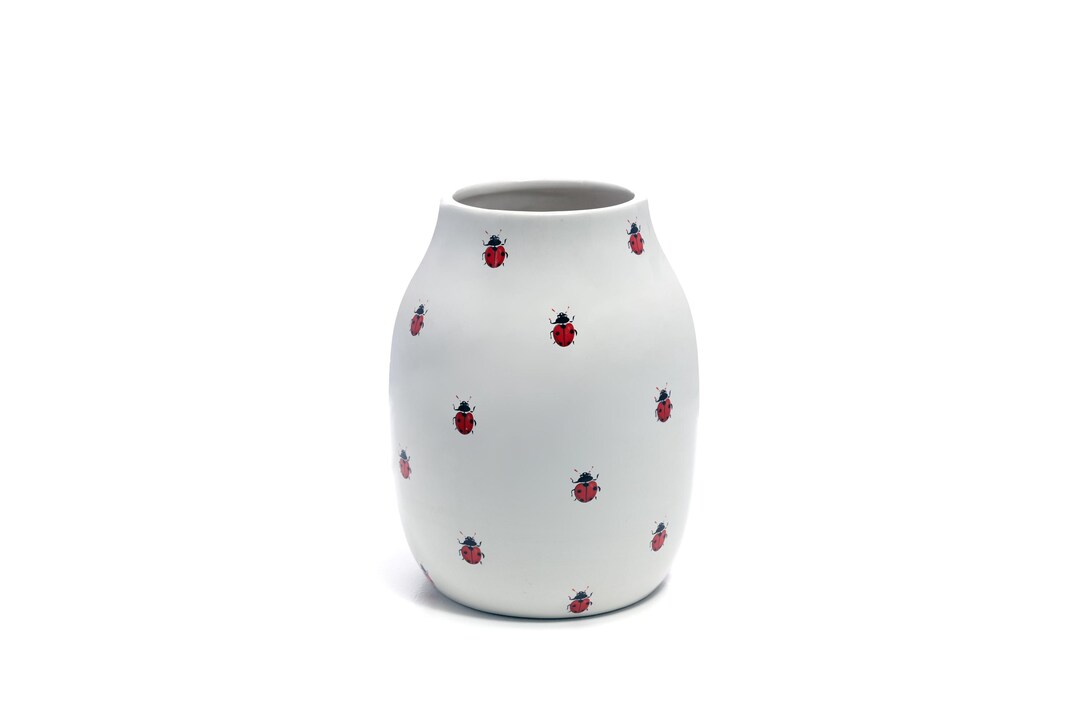 Decorative Vase, Beige Ladybug Design – Ceramic Vase With Pattern ...