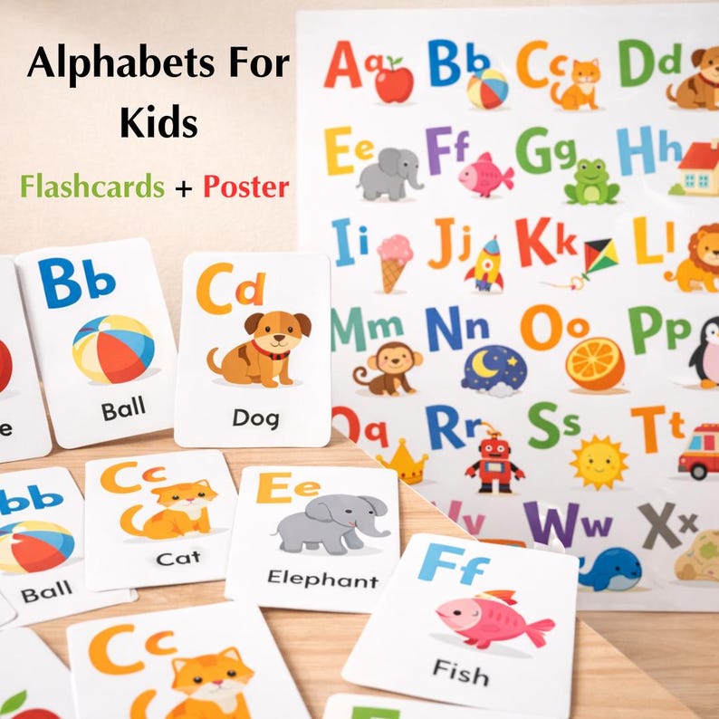 Alphabet Flashcards Printable & ABC Poster | Toddler Learning Cards ...