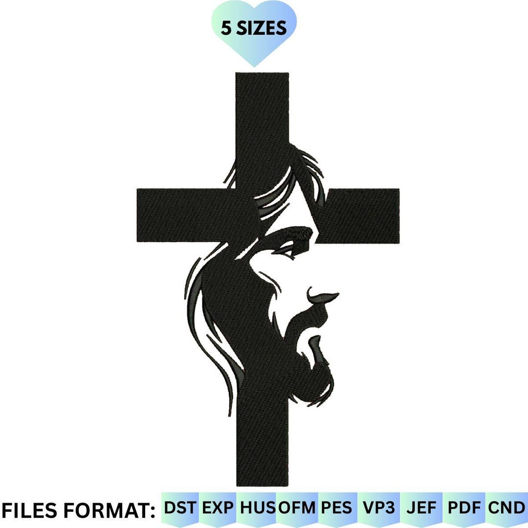 Jesus Cross Embroidery Design, Christian Line Art Stitch Pattern, Faith ...