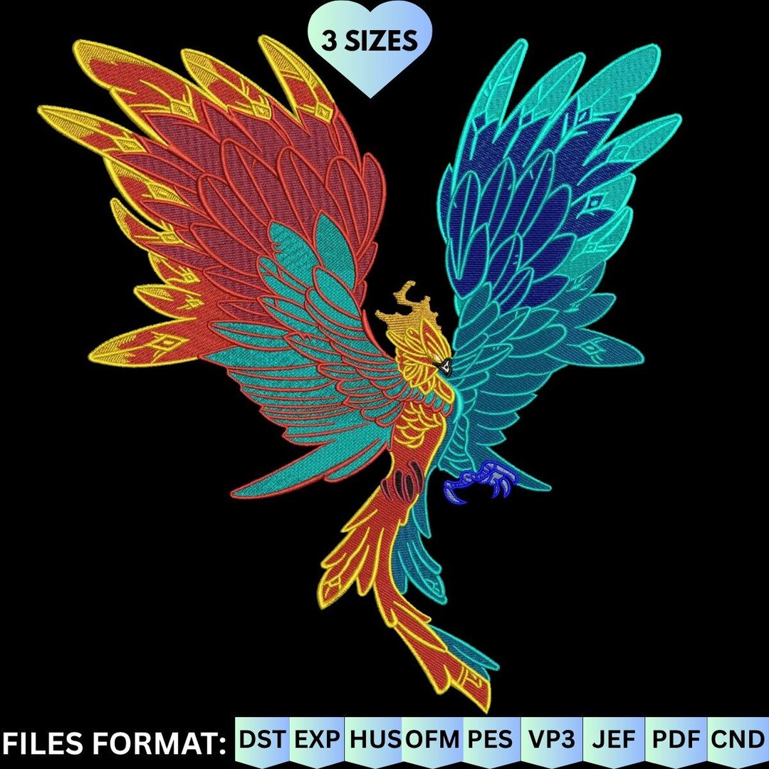 Colorful Phoenix Embroidery Design, Phoenix Bird Machine Embroidery ...