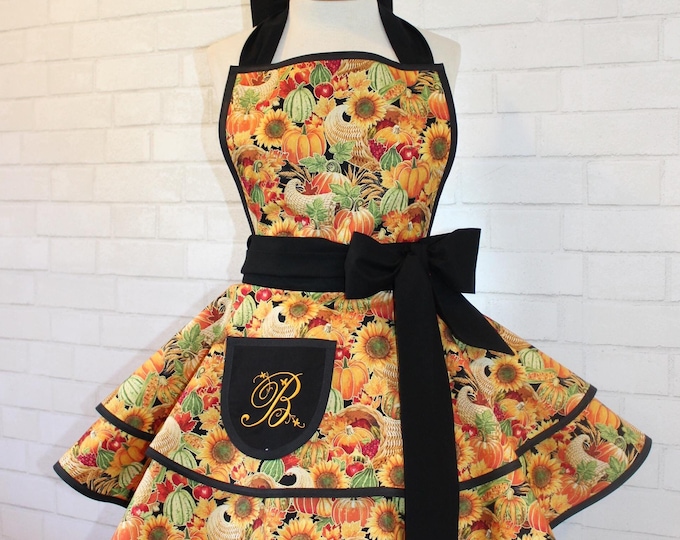 Fall Festive Fabric Woman's Modern Vintage Apron, Custom Monogrammed ...