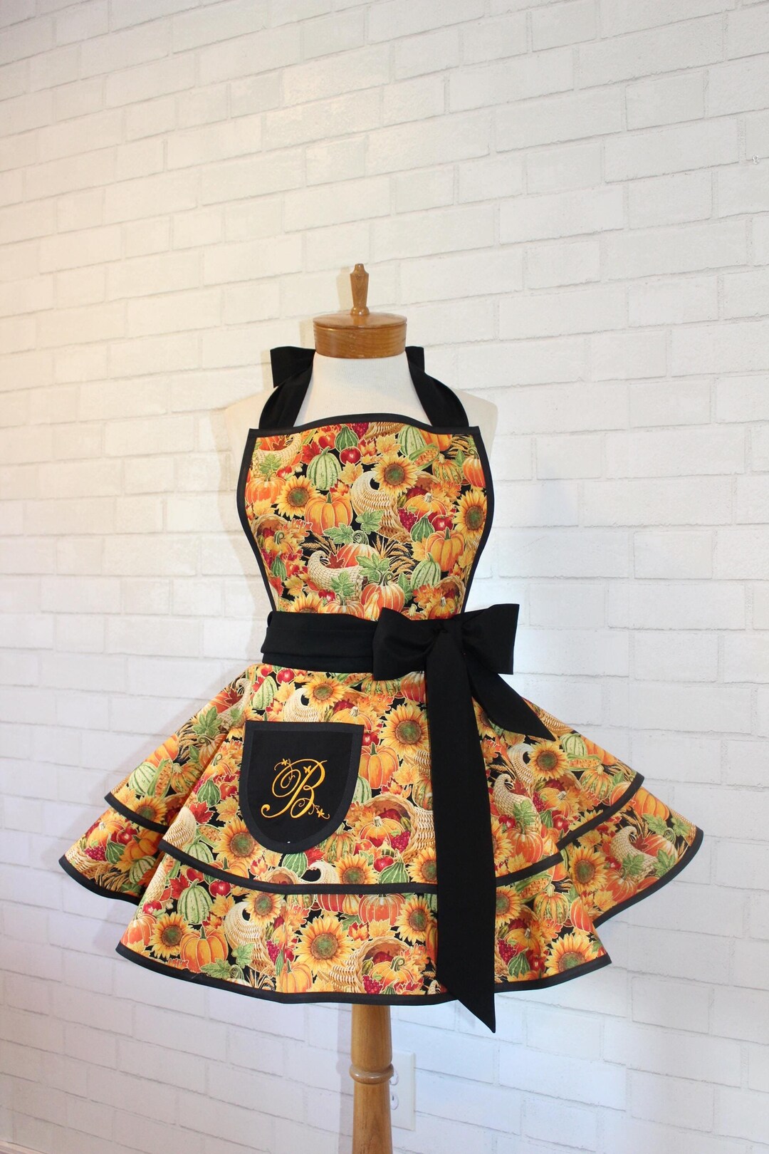 Fall Festive Fabric Woman's Modern Vintage Apron, Custom Monogrammed ...