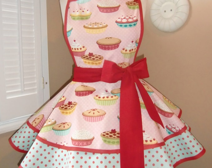 Womans Baking Apron Featuring Sweet Pie Print Accented With Aqua Blue ...