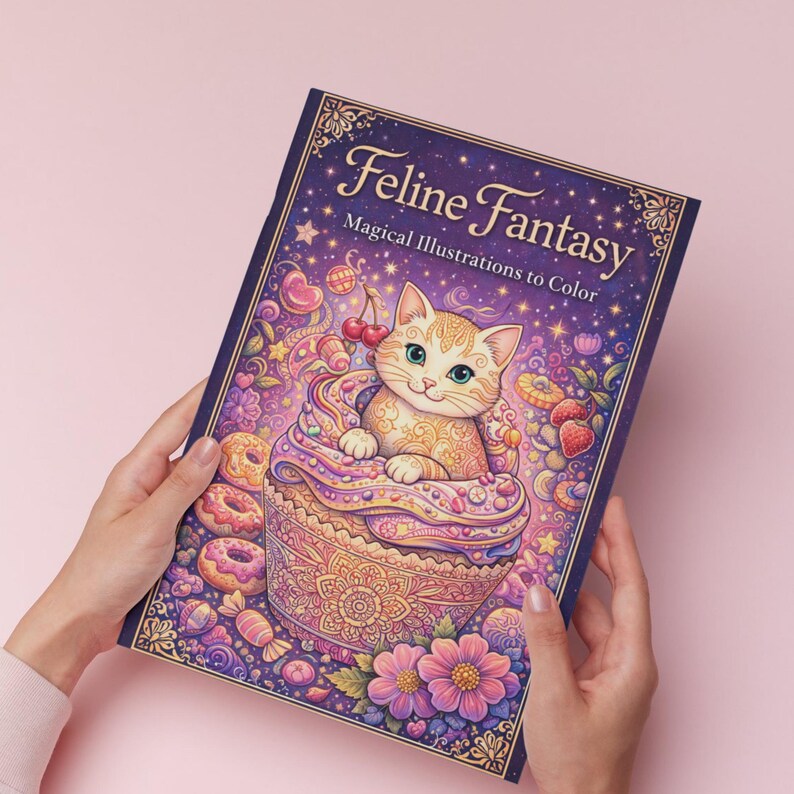 Fantasy Cat Coloring Book – Stress Relief Pages for Adults (digital ...