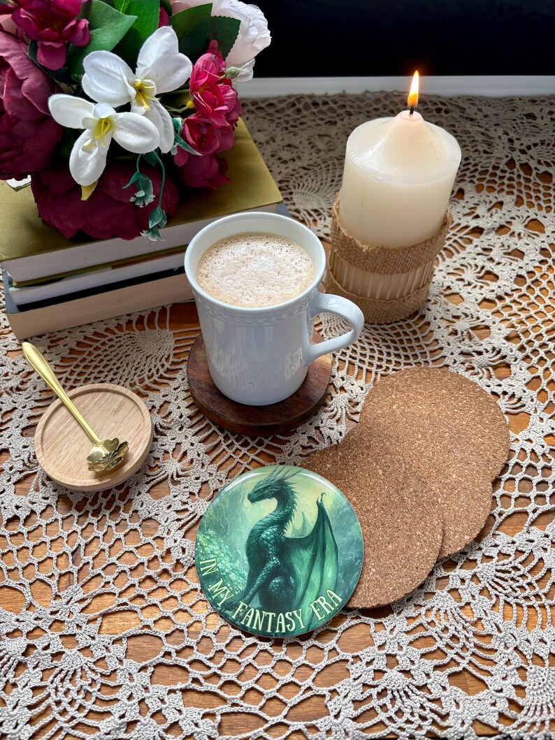 Fantasy Dragon Coaster - Handmade Bookish Themed Coaster With Glossy ...