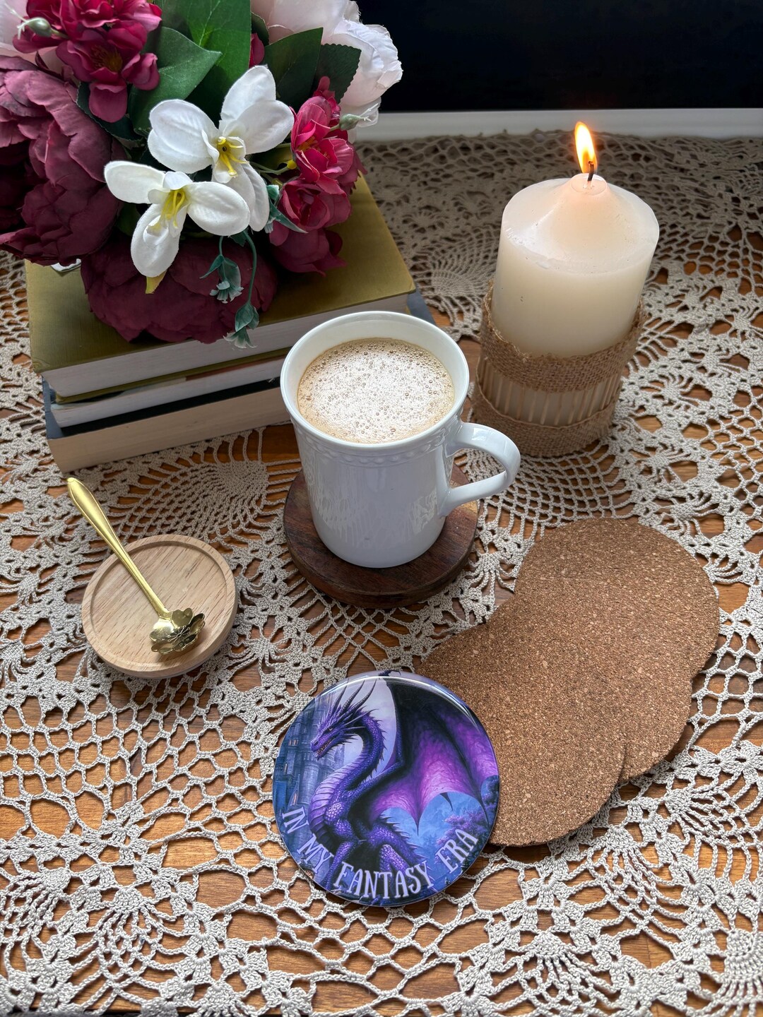 Fantasy Dragon Coaster - Handmade Bookish Themed Coaster With Glossy ...
