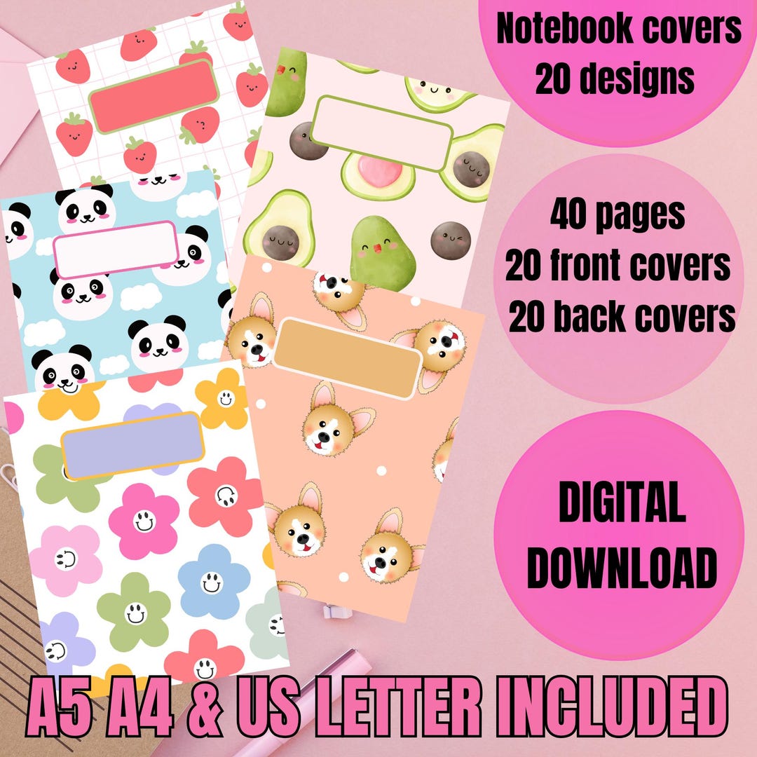 Printable Notebook Covers Bundle| 20 Cute Notebook Covers| Back Covers ...