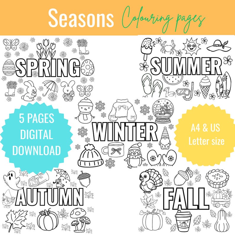 5 Easy Bold Seasons Colouring Pages| Seasons Themed Colouring Pages ...