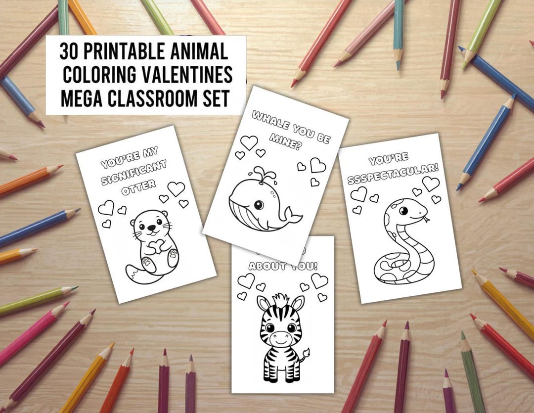 30 Cute Animal Valentine Coloring Pages With Puns, Kids School DIY ...
