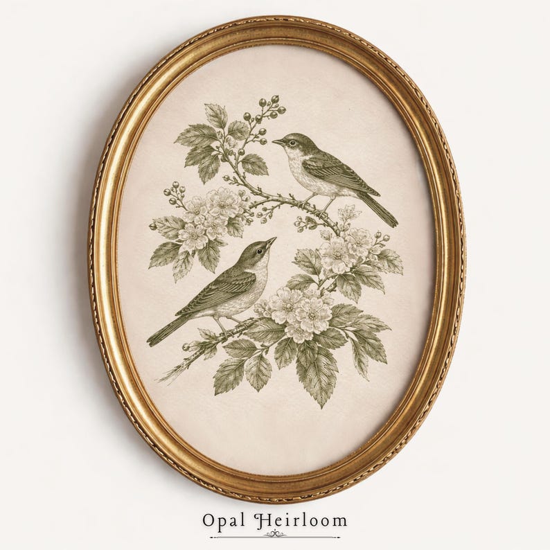 Antique Bird Botanical Print: Vintage Floral Bird Wall Art, PRINTABLE ...
