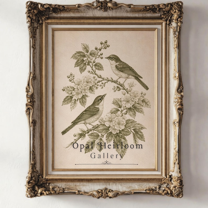 Antique Bird Botanical Print: Vintage Floral Bird Wall Art, PRINTABLE ...