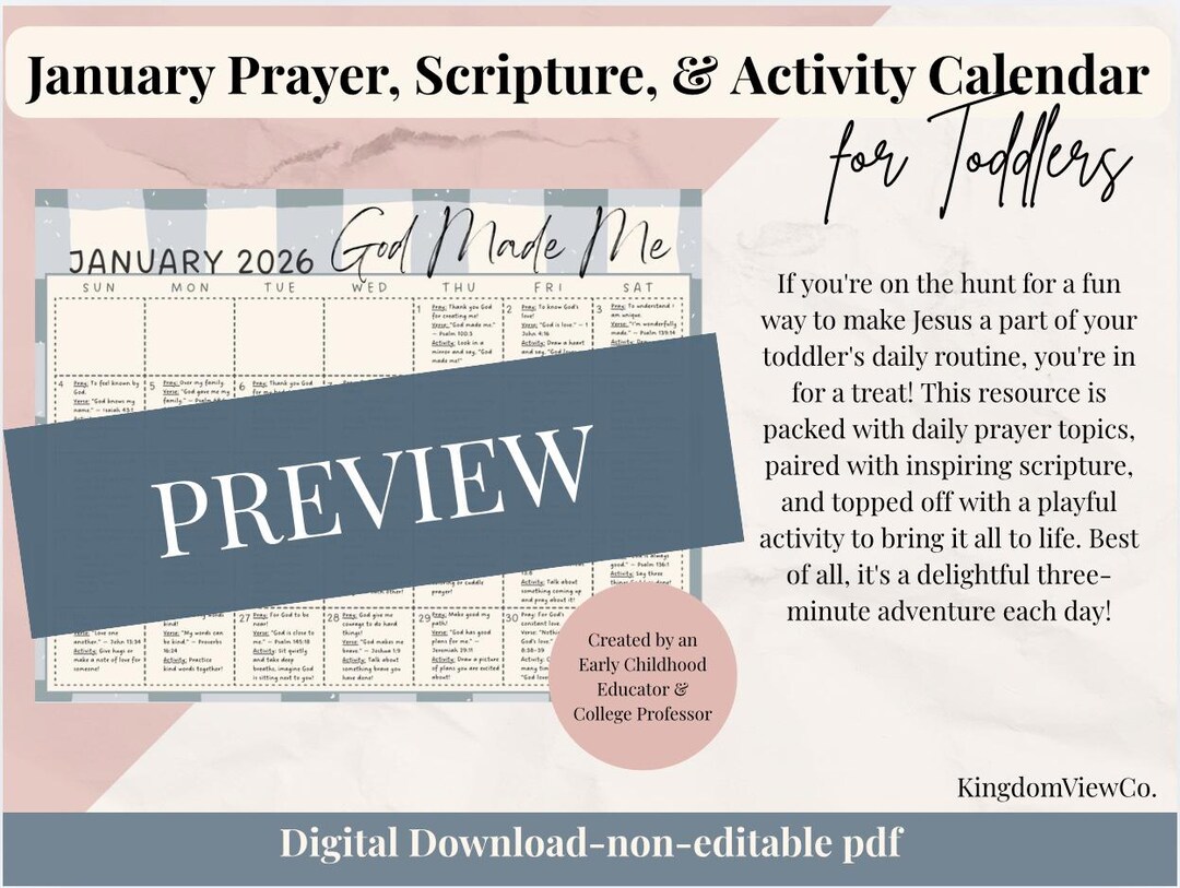 January Prayer Calendar for Kids | Christian Devotional Printable ...