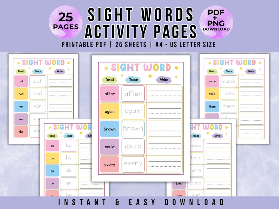 25 Sight Words Worksheets – Kindergarten Sight Word Practice – A4 & US ...