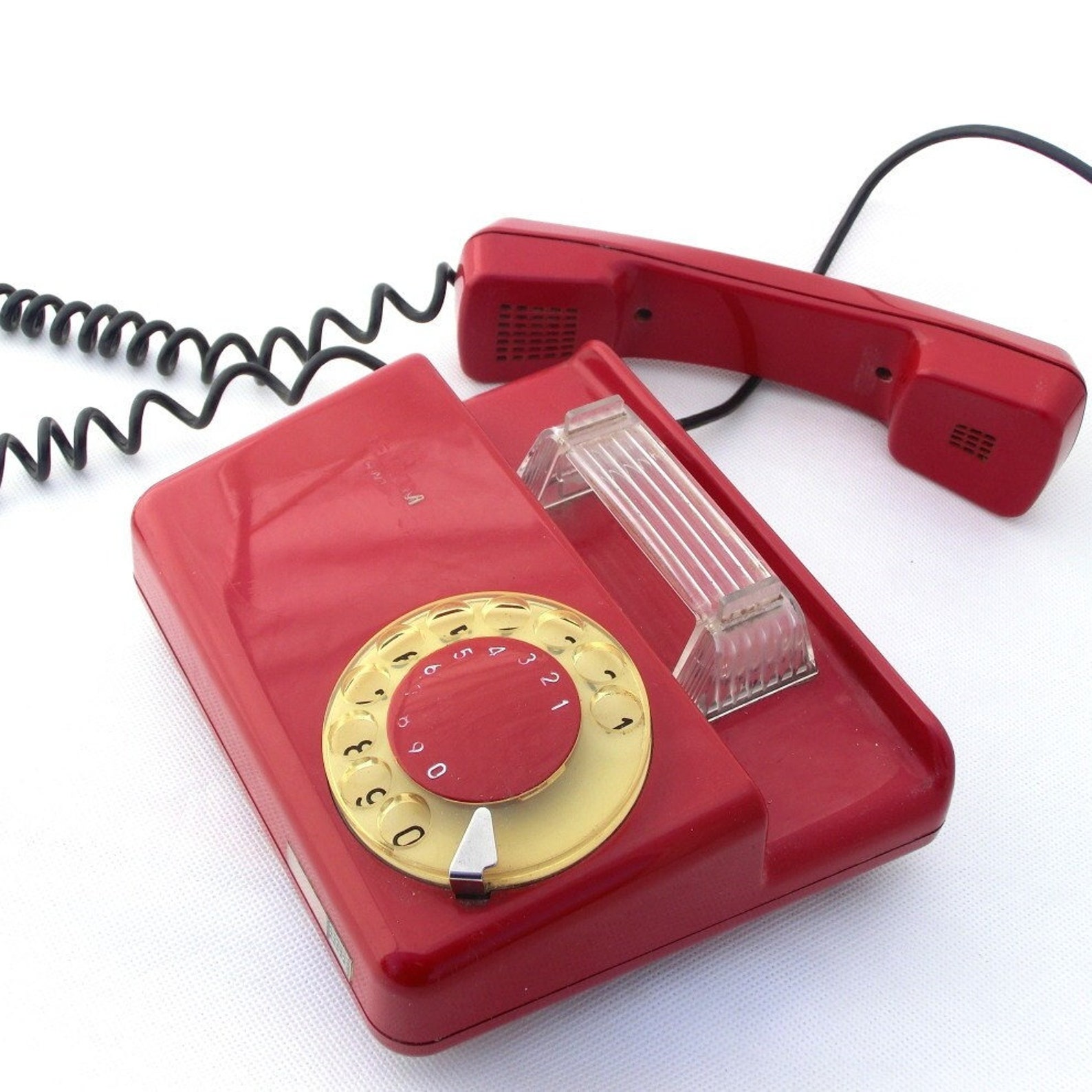 Vintage Red Rotary Desk Telephone, 1970s Polish Tulipan Phone, Retro ...