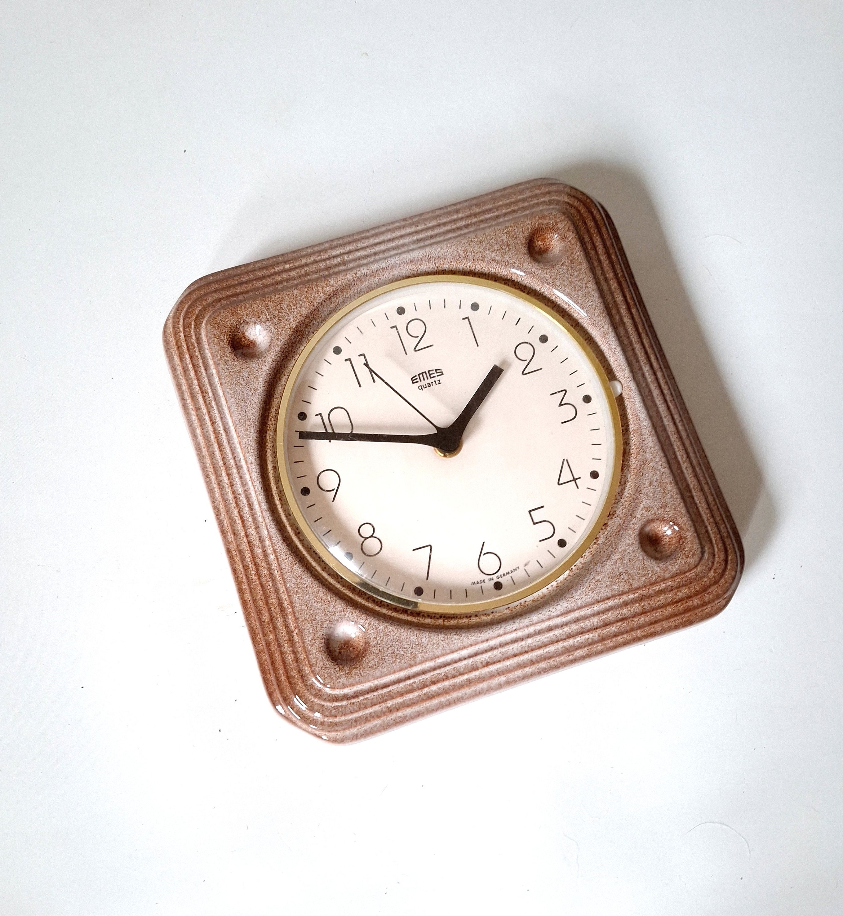 Vintage Wall Clock Ceramic Clock in Flamed Cream Brown Color 1970s ...