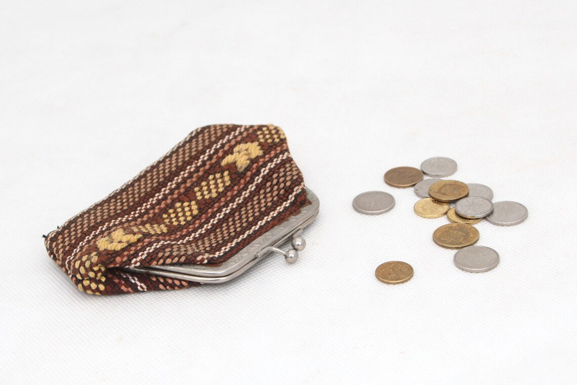 Vintage Brown Small Coin Woven Fabric Purse Made in Germany - Etsy