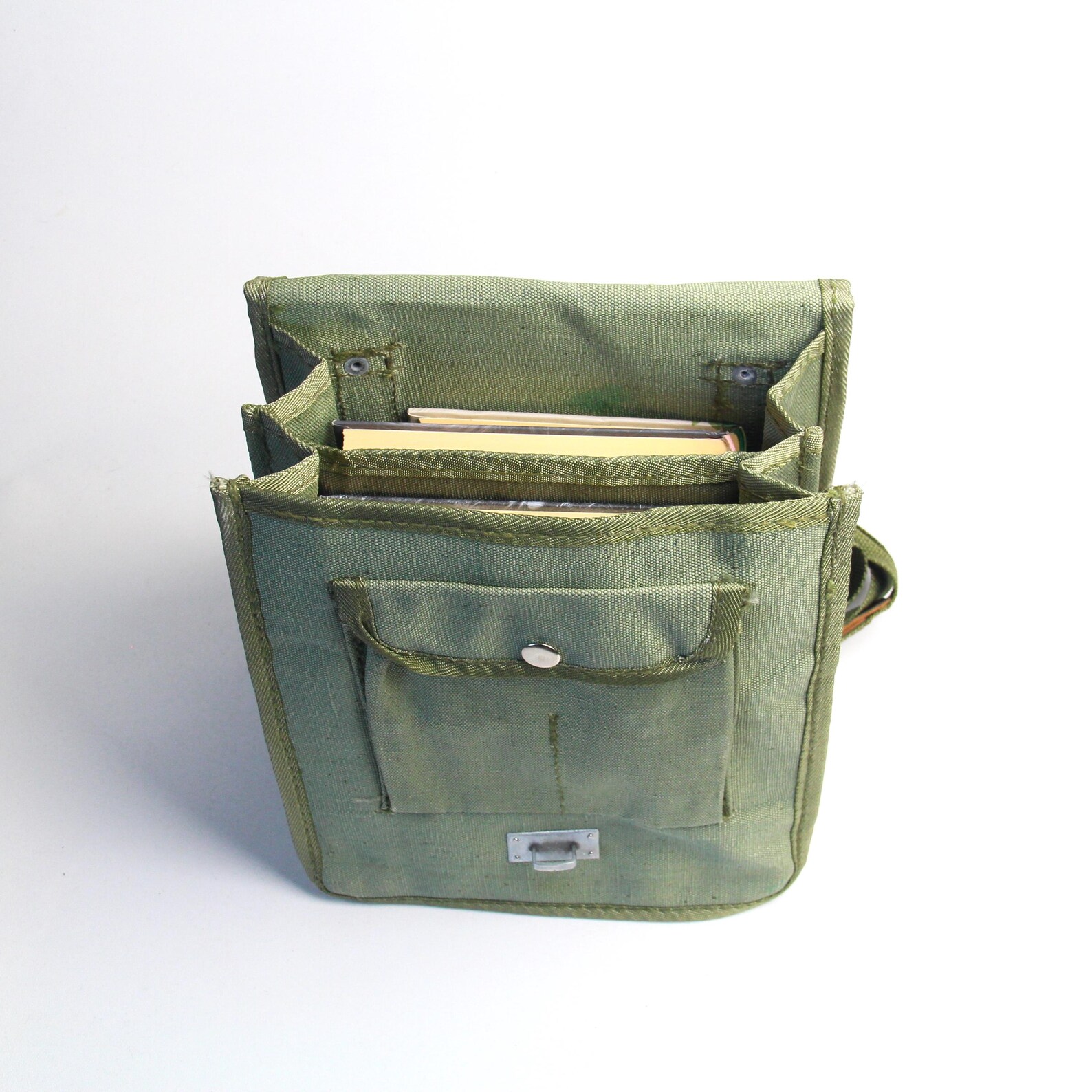 Vintage Canvas Military Bag With Leather Elements, Messenger Army Green ...