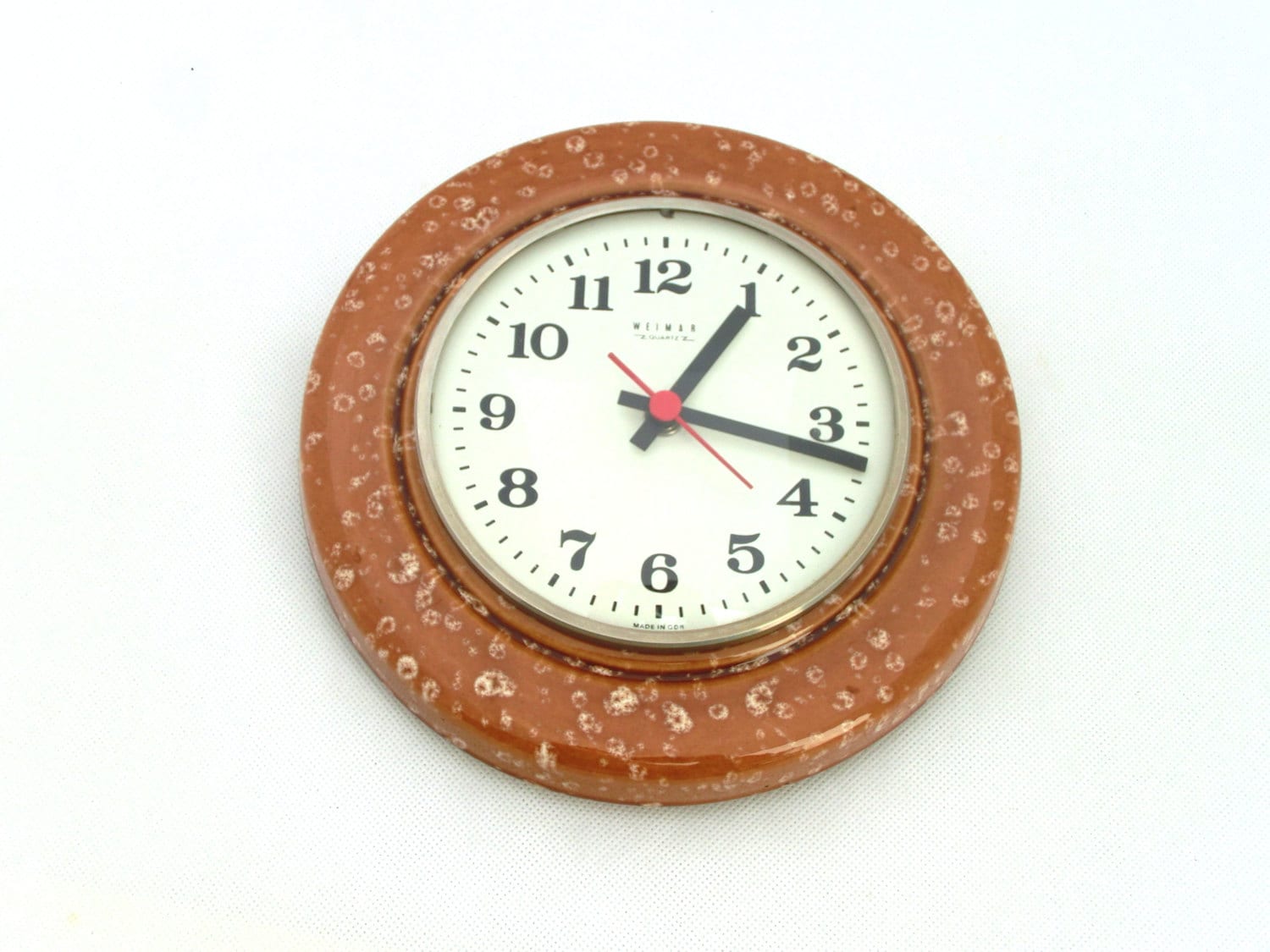 Vintage Wall Clock WEIMAR, Ceramic Circle Clock, Brown Clock, Mottled ...