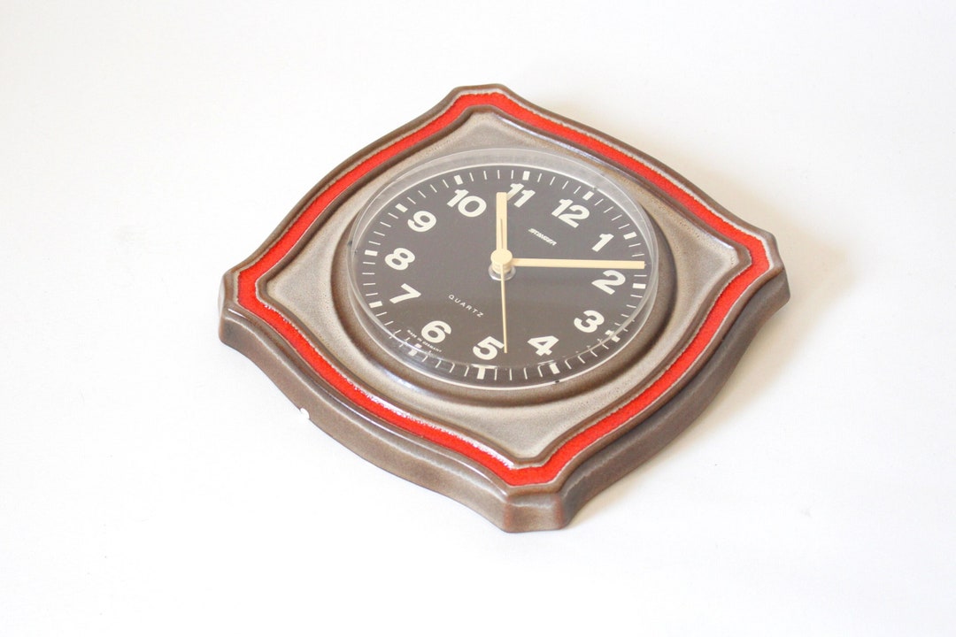 Vintage Wall Clock, Ceramic Square Clock From Germany 70s Shaded Beige ...