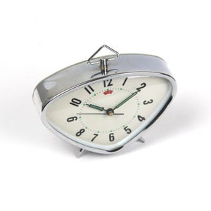 Vintage 1980s Triangular Mechanical Alarm Clock, Chrome & White ...
