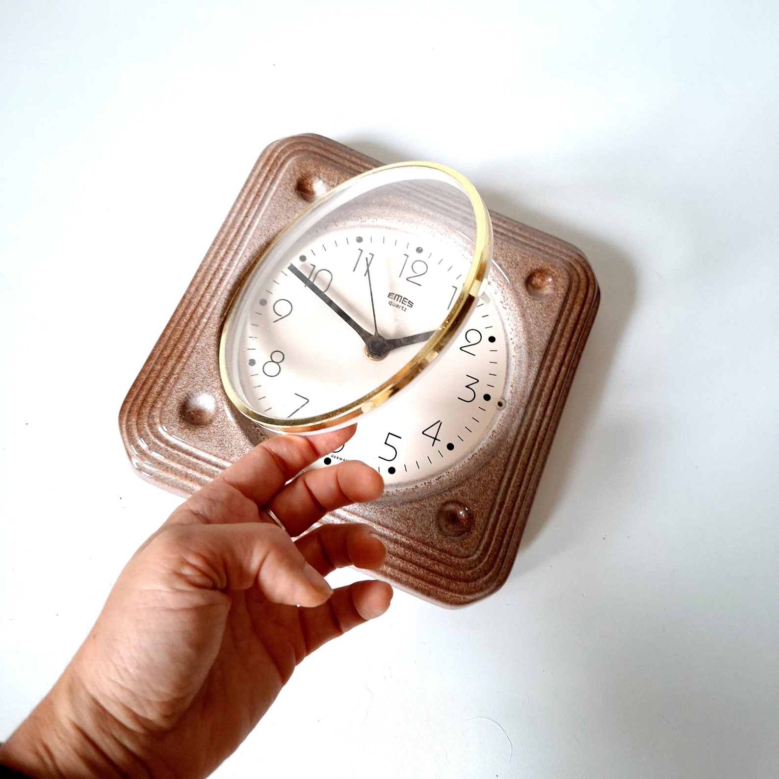 Vintage Wall Clock Ceramic Clock in Flamed Cream Brown Color 1970s ...