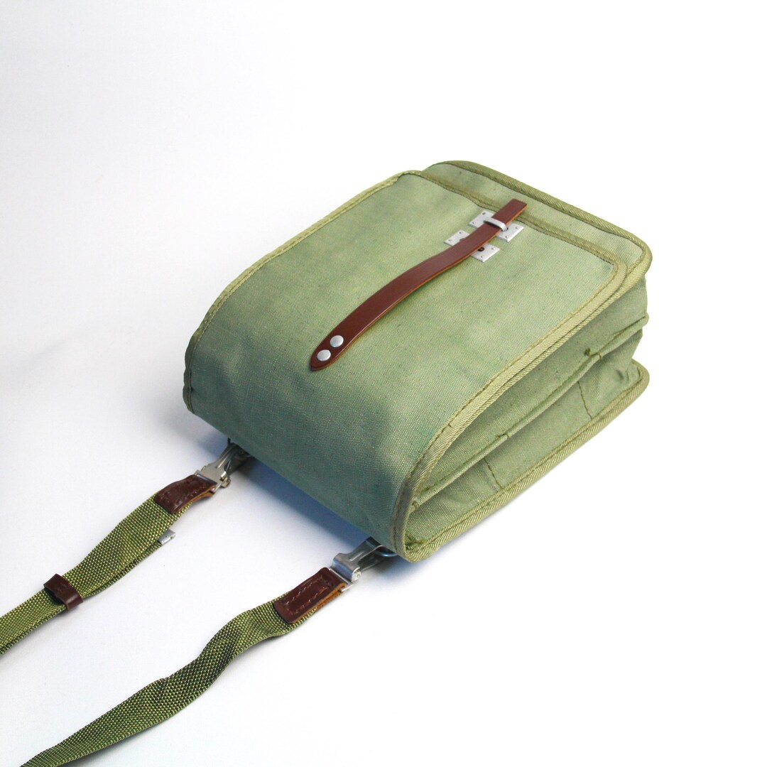 Vintage Canvas Military Bag With Leather Elements, Messenger Army Green ...