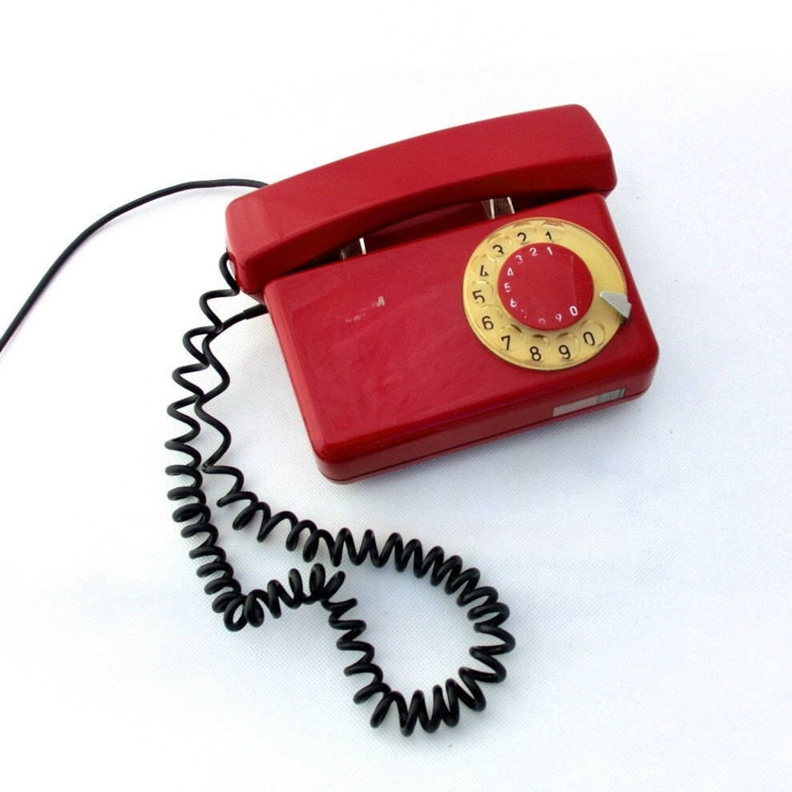 Vintage Red Rotary Desk Telephone, 1970s Polish Tulipan Phone, Retro ...