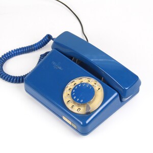 Vintage Blue Rotary Telephone, 70s Blue Desk Phone Tulipan RWT Made in ...