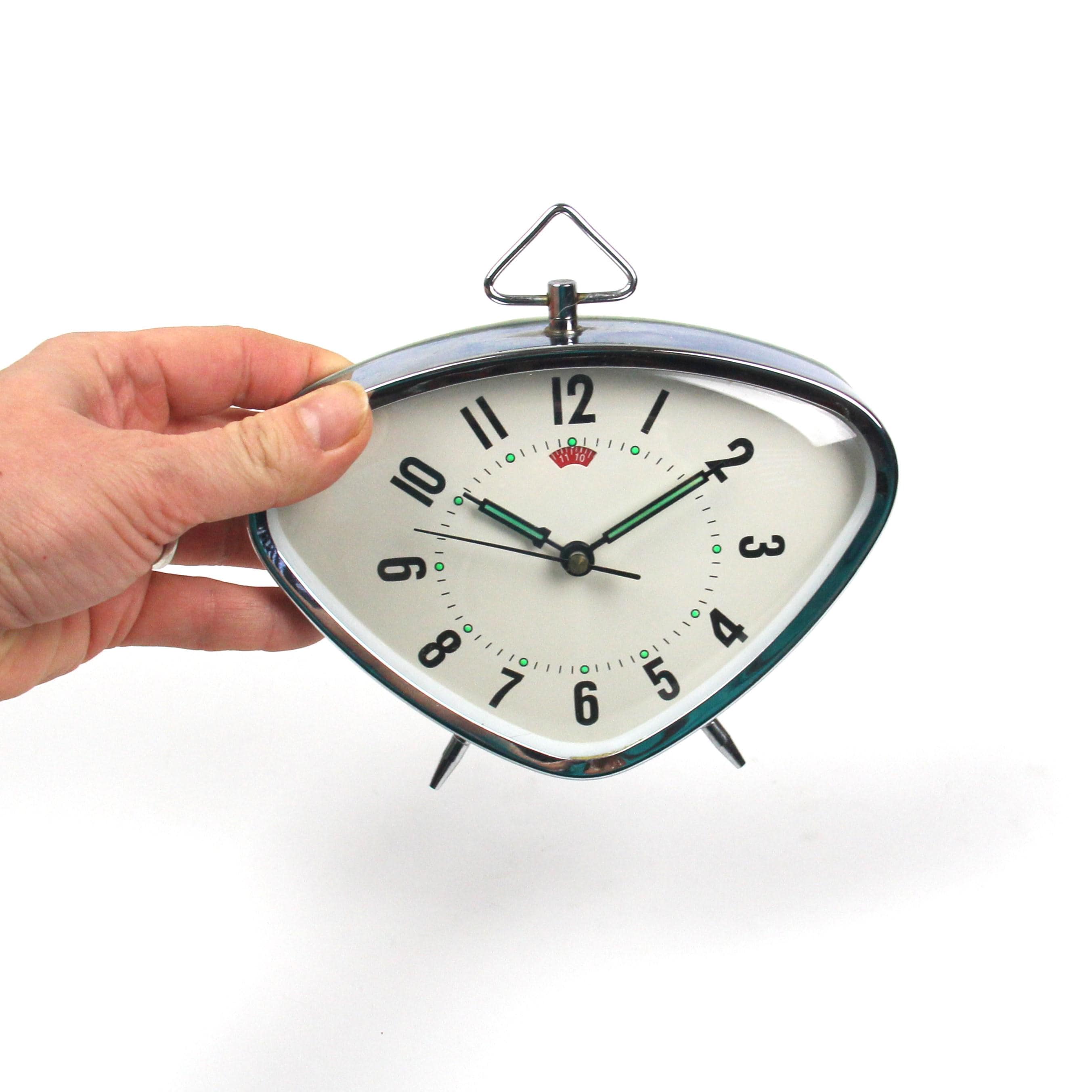 Vintage 1980s Triangular Mechanical Alarm Clock, Chrome & White ...
