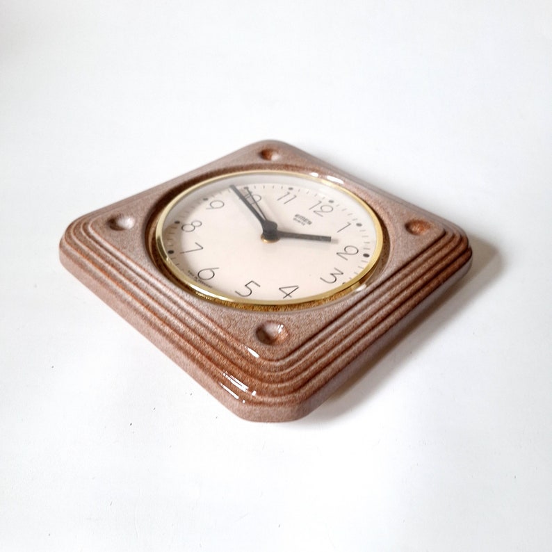 Vintage Wall Clock Ceramic Clock in Flamed Cream Brown Color 1970s ...