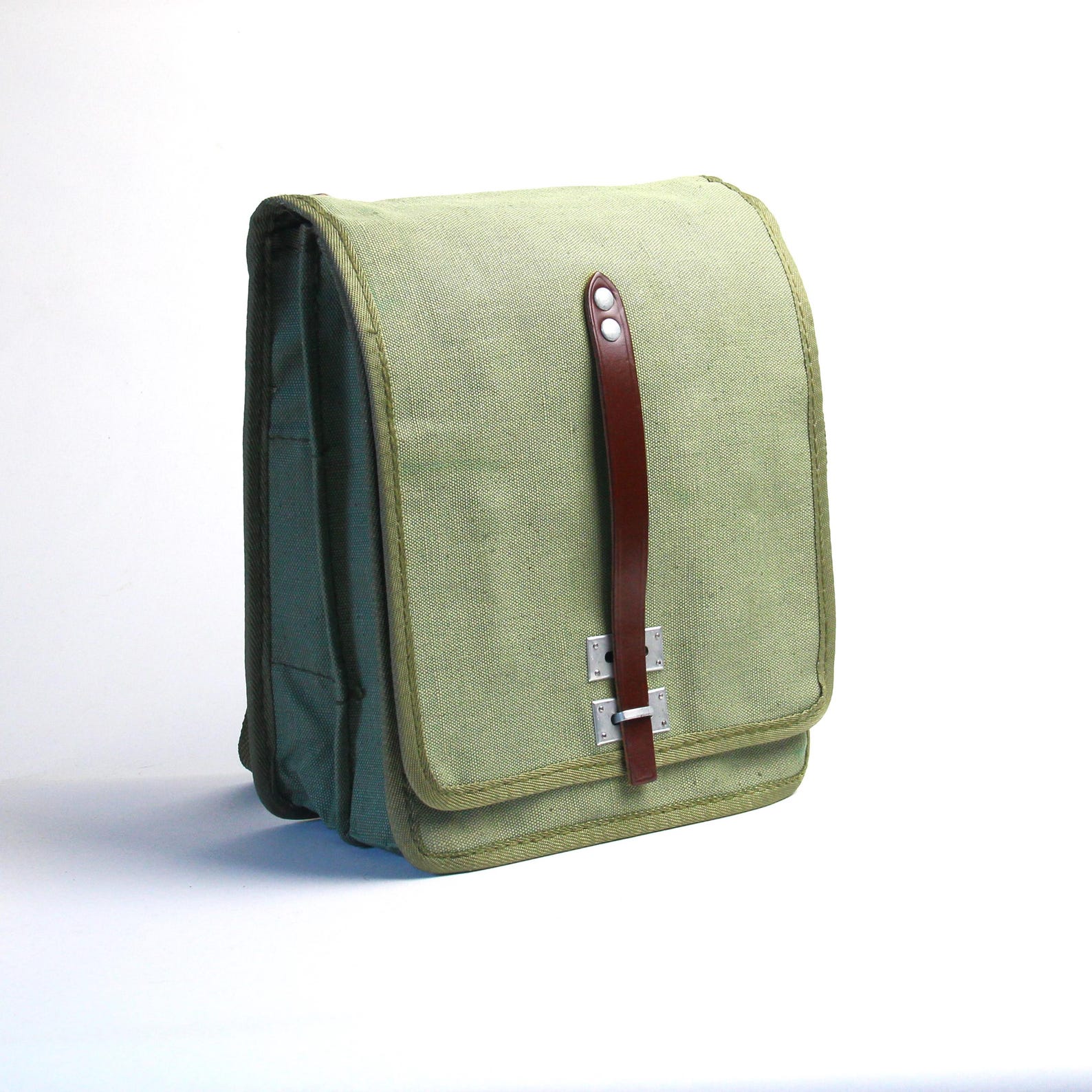 Vintage Canvas Military Bag With Leather Elements, Messenger Army Green ...