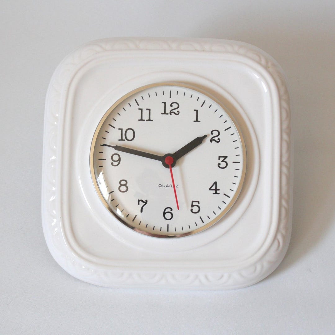 Vintage White Ceramic Square Wall Clock | 1970s German Design - Etsy