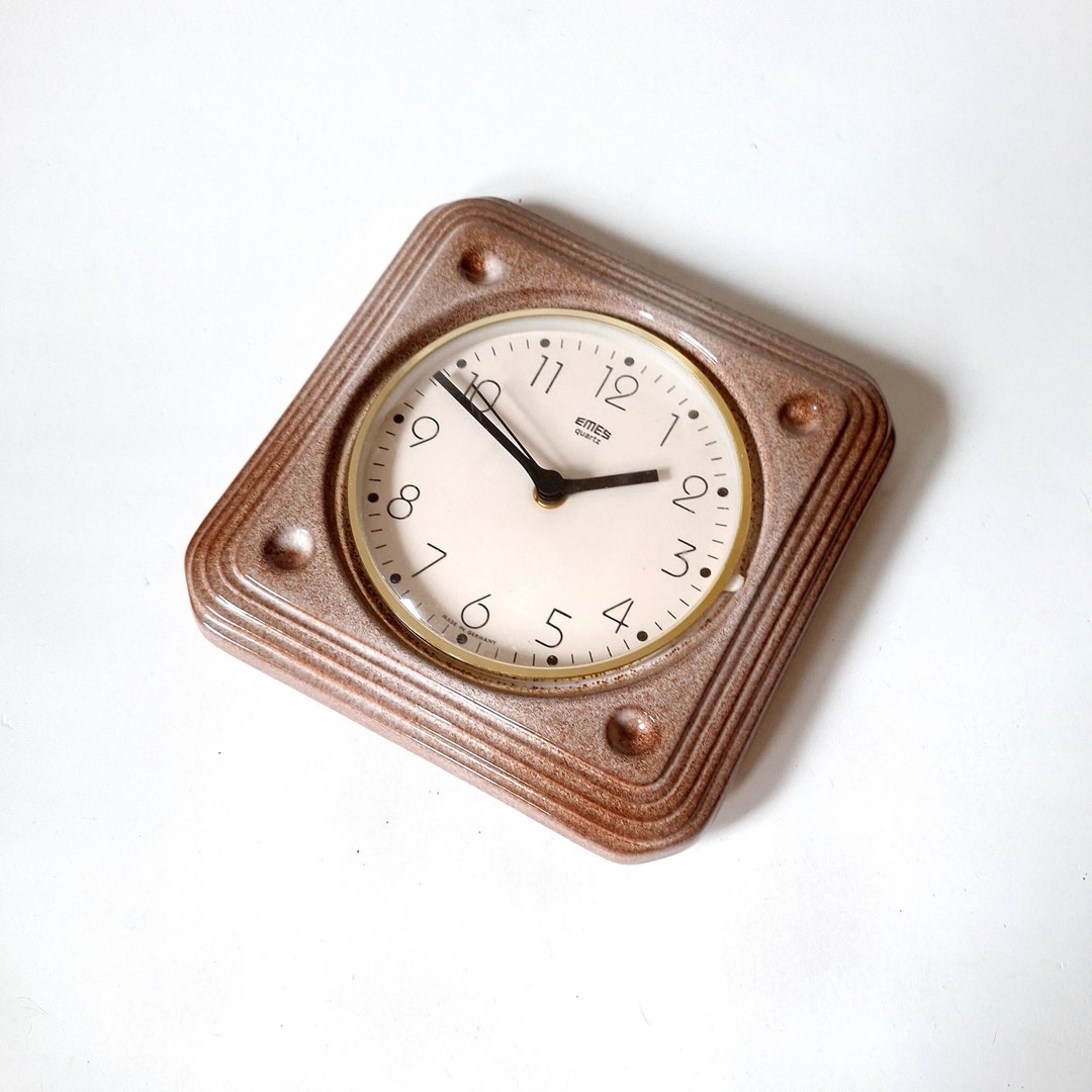 Vintage Wall Clock Ceramic Clock in Flamed Cream Brown Color 1970s ...