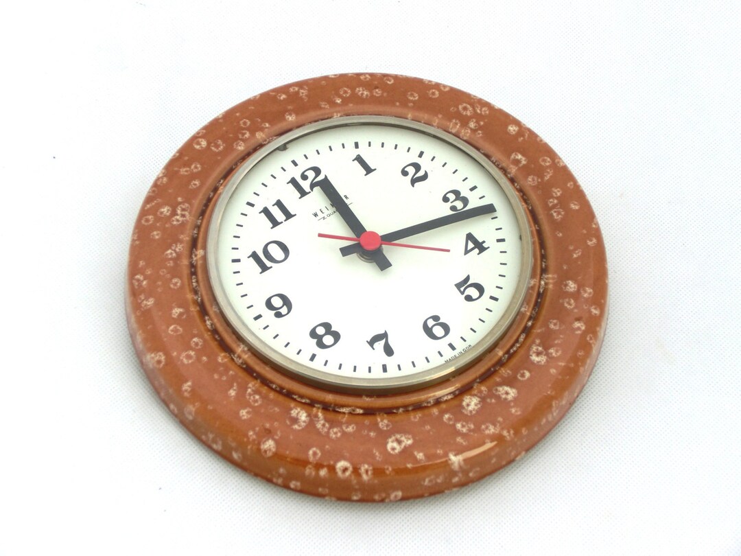 Vintage Wall Clock WEIMAR, Ceramic Circle Clock, Brown Clock, Mottled ...