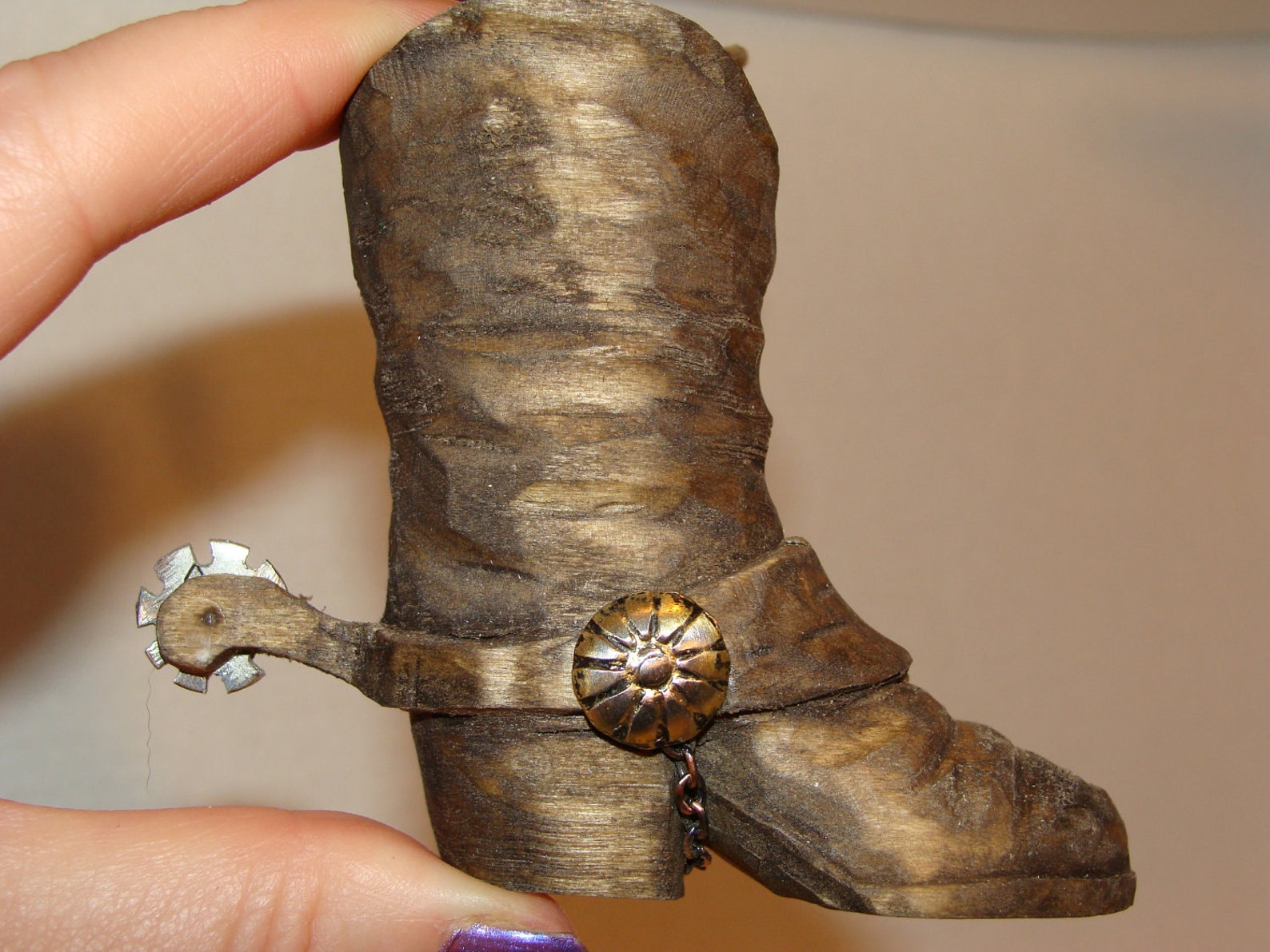 Hand Carved Cowboy Boot Ornament With Spurs - Etsy