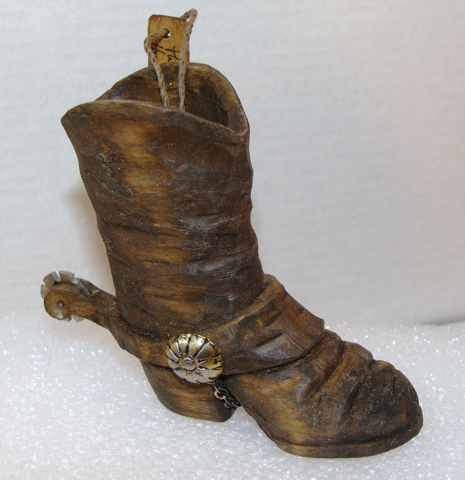 Hand Carved Cowboy Boot Ornament With Spurs - Etsy