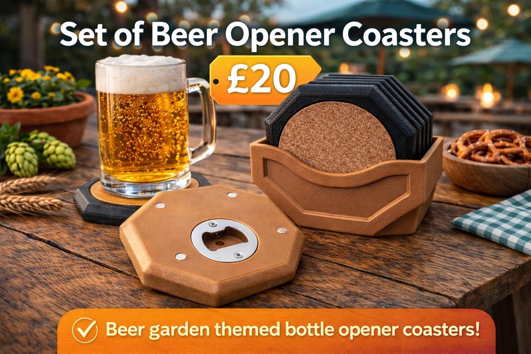 Set of 4 Beer Opener Coasters With Holder | Cork, Stainless Steel, PETG ...