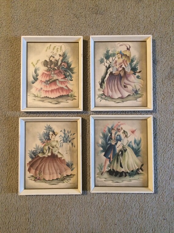 1942 Bernard Lithograph Prints set of 4 framed ladies and | Etsy
