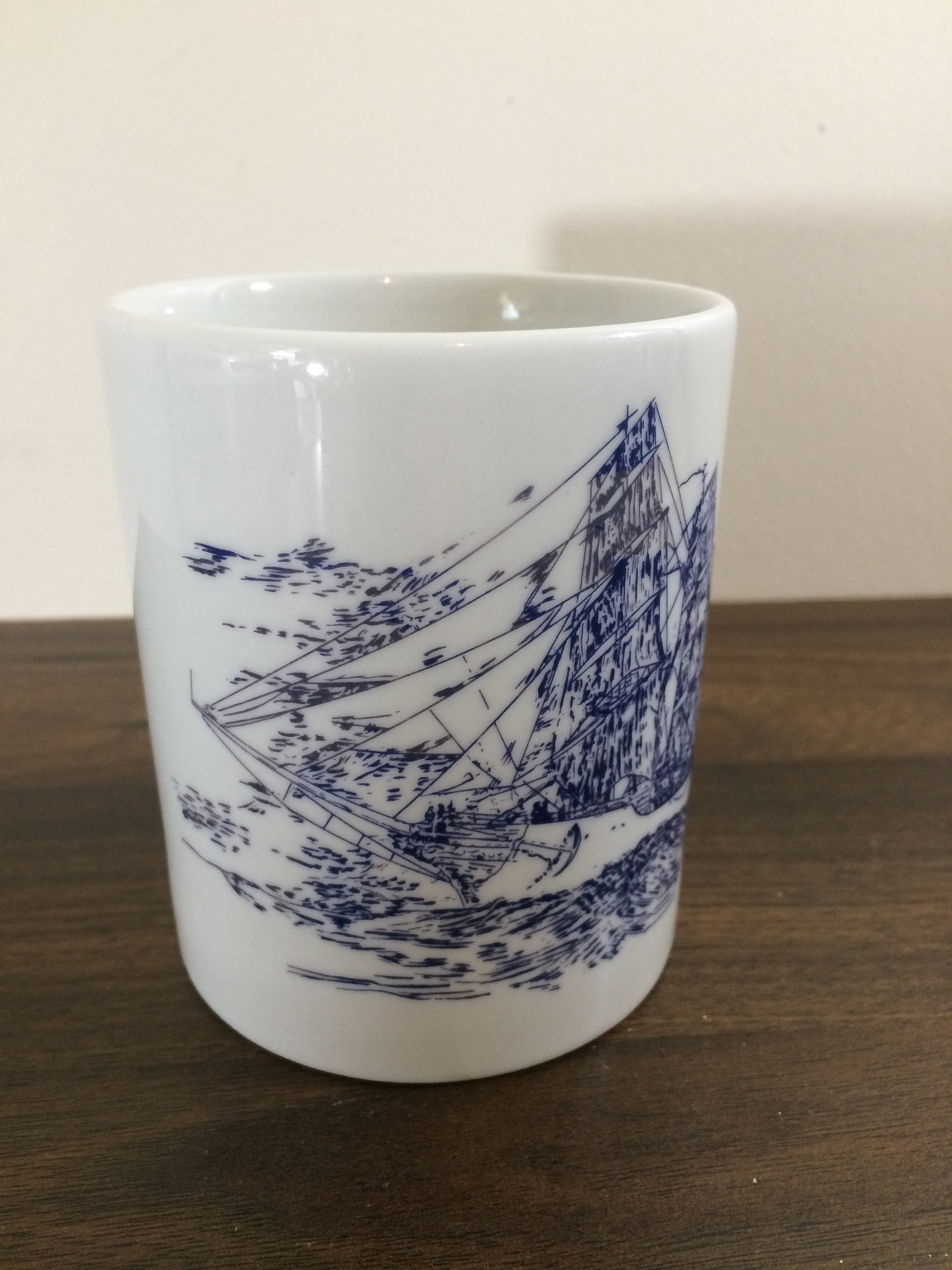 Sea Schooner Coffee Mug, Seafaring Boat Ceramic Mug, Blue Nautical ...