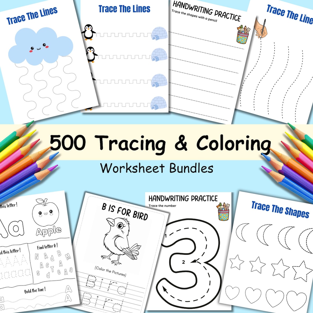 Preschool Tracing Worksheets Bundle for Kids. Printable Line Tracing ...