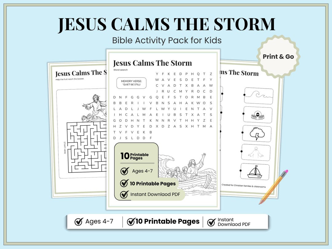Jesus Calms the Storm Activity Pack for Kids | Kids Bible Lesson ...