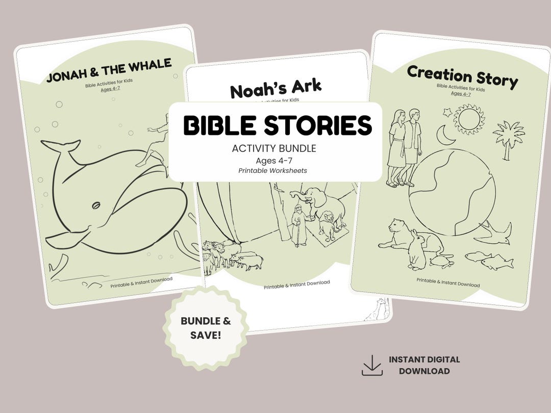 Bible Stories Activities Bundle for Kids Ages 4–7 | Christian Printable ...