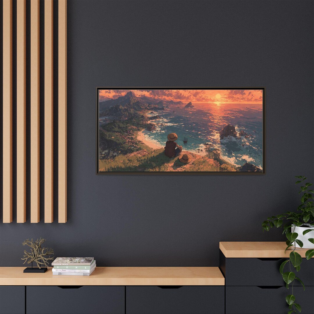Luffy One Piece Sunset Coastal View With Seated Figure Canvas - Etsy
